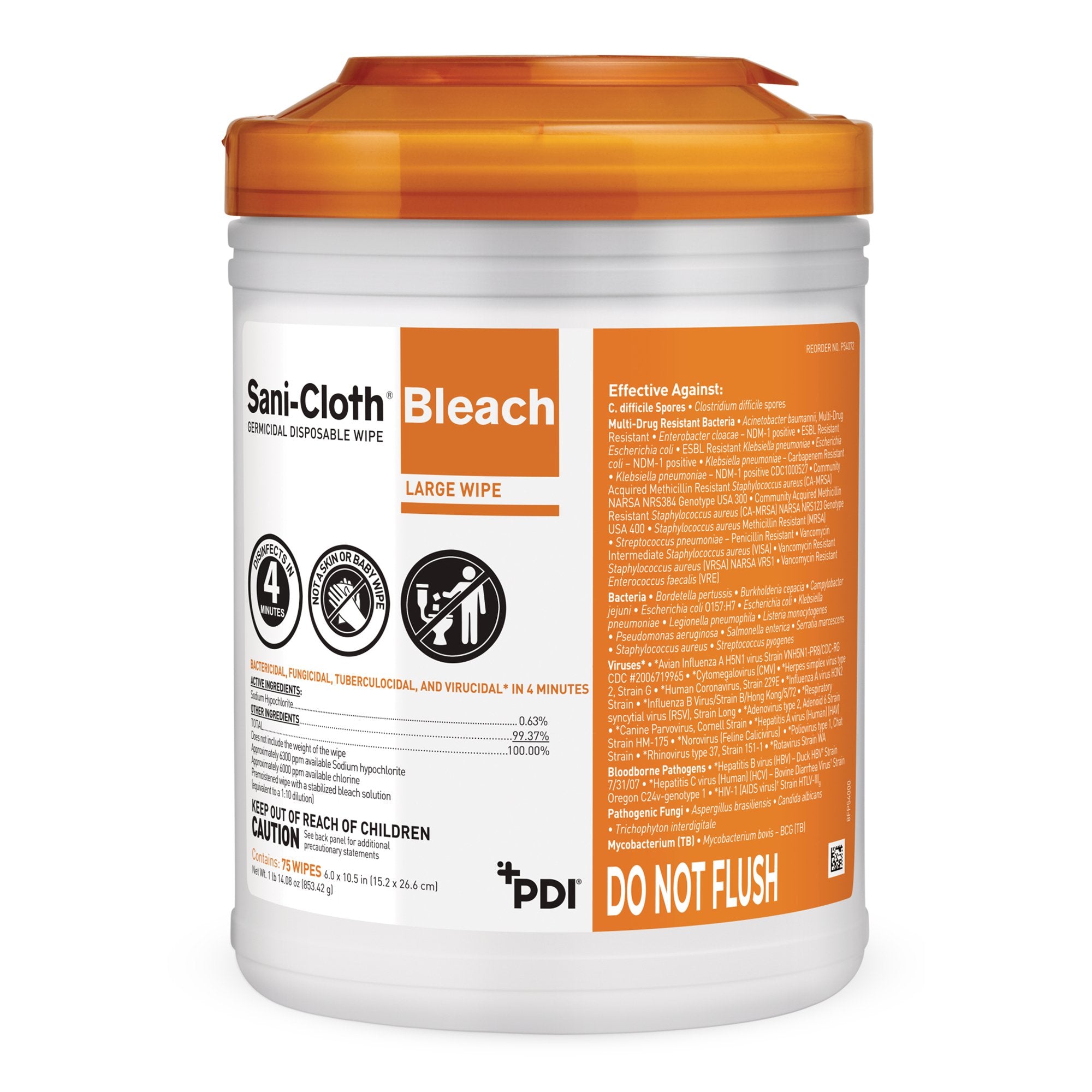 Sani-Cloth® Surface Disinfectant Cleaner Bleach Wipe, 75 Wipes per Can ...