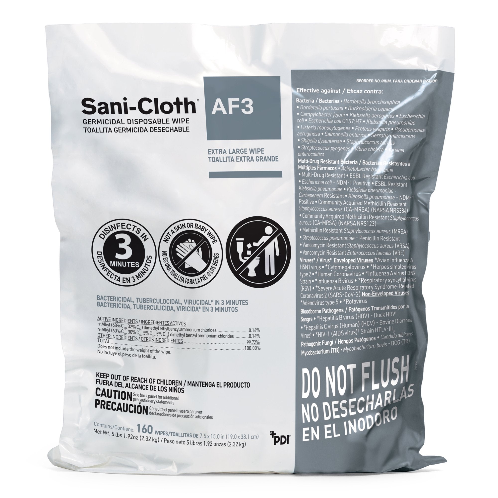 Sani-Cloth® AF3 Germicidal Extra Large Disinfectant Wipes, Refill Bag ...