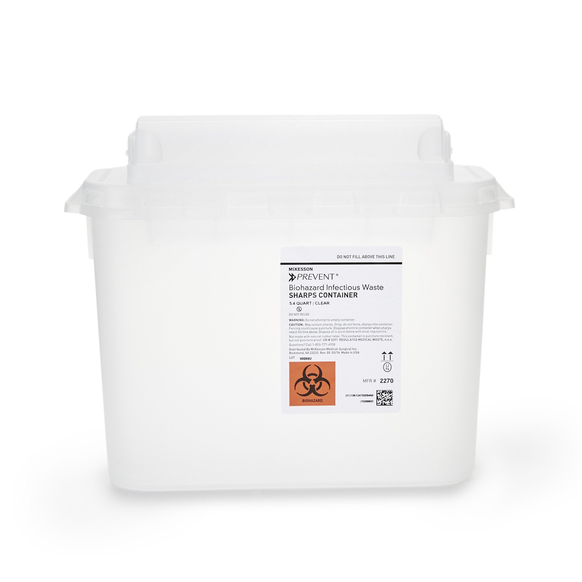 McKesson Prevent® Clear Sharps Container, 5.4-Quart, 11 x 12 x 4-3/4 I ...
