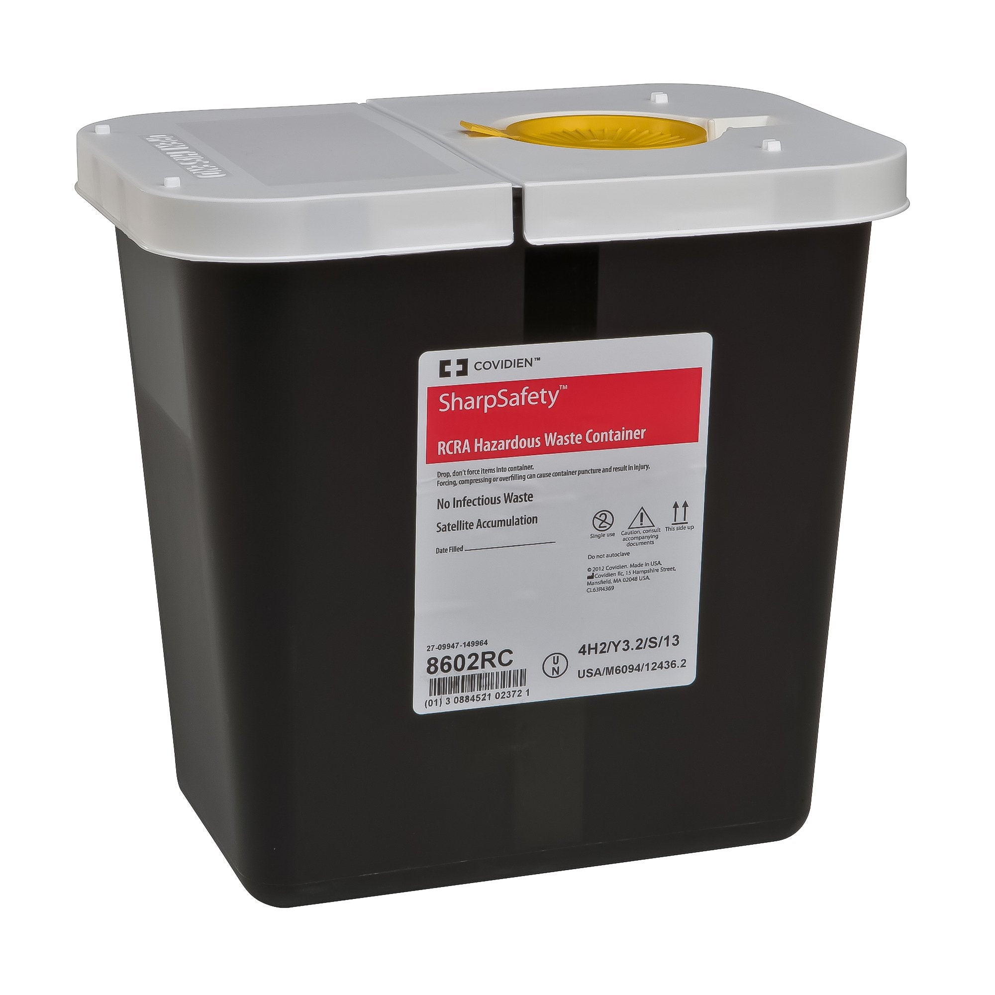 SharpSafety™ RCRA Waste Container, 2 Gallon, 10 x 10½ x 7¼ Inch 8602RC ...