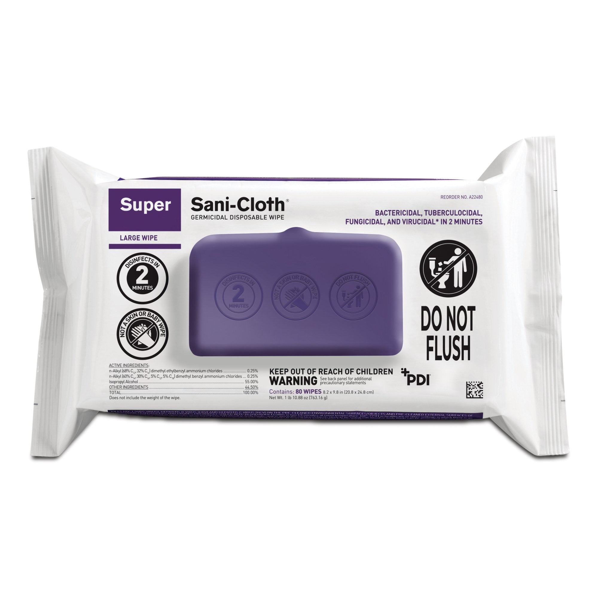 Super Sani-Cloth® Large Germicidal Disinfectant Wipes, Soft Pack A2248 ...