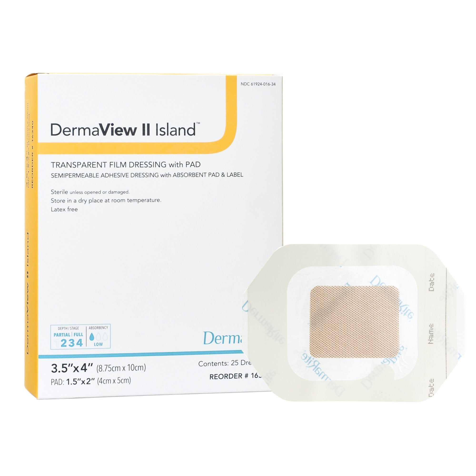 DermaView II™ Island Transparent Film Dressing with Pad, 3½ x 4 Inch 1 ...