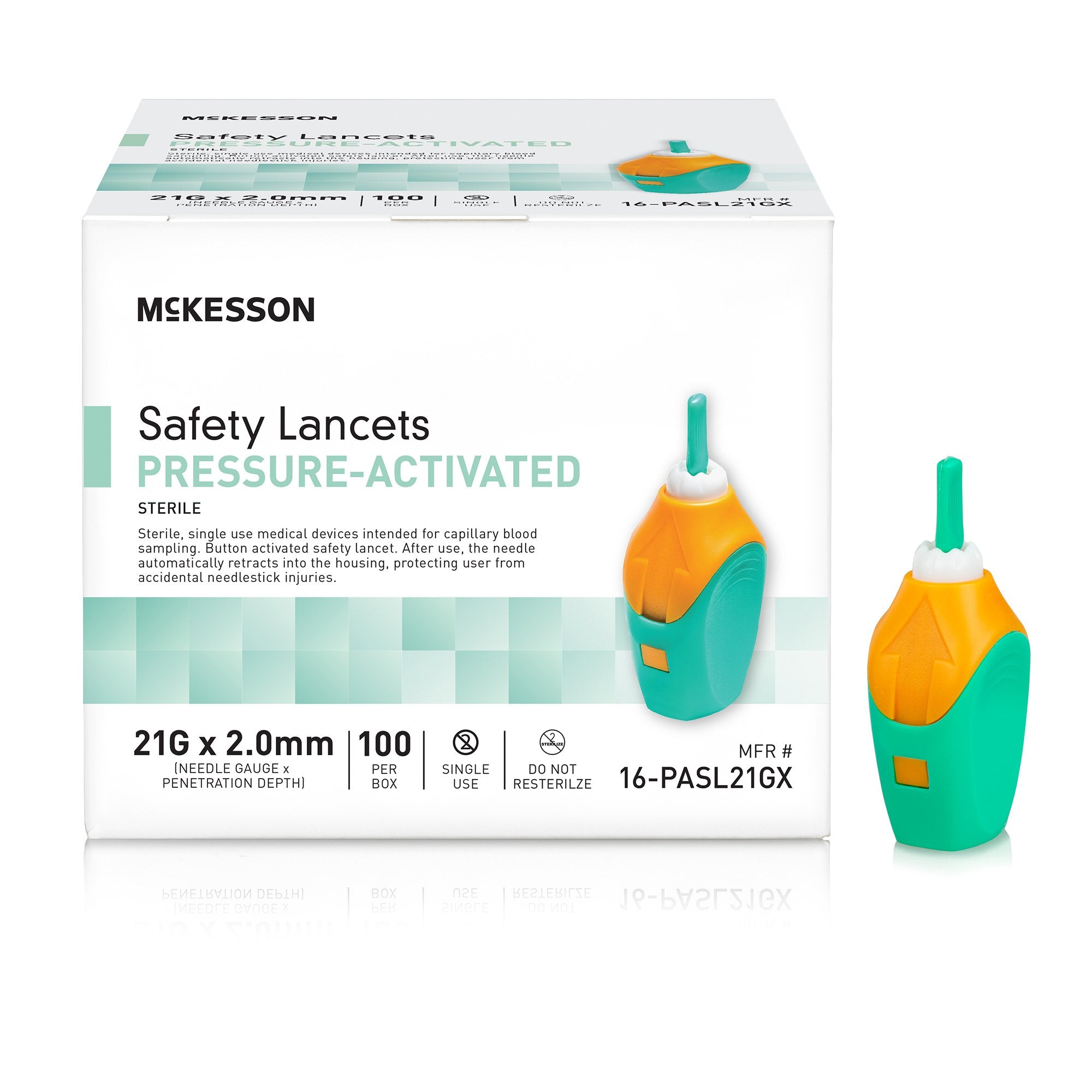 McKesson Pressure Activated Safety Lancets, 21 Gauge, Green 16-PASL21G ...